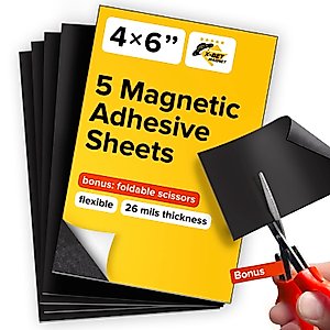 Magnetic Sheets with Adhesive Backing - Each 4" x 6" - Flexible Magnetic Paper with Strong Self Adhesive - Sticky Magnet Sheets for Photo and Picture Magnets, Stickers and Other Craft Magnets