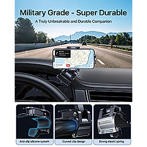 andobil Universal Car Phone Clip Holder [Military Sturdy, Firmly Grip & Never Slip] Ultra Stable Dashboard Cell Phone Mount for Car Dash Fit for All iPhone 14 13 12 Pro Max Android Samsung GPS Devices