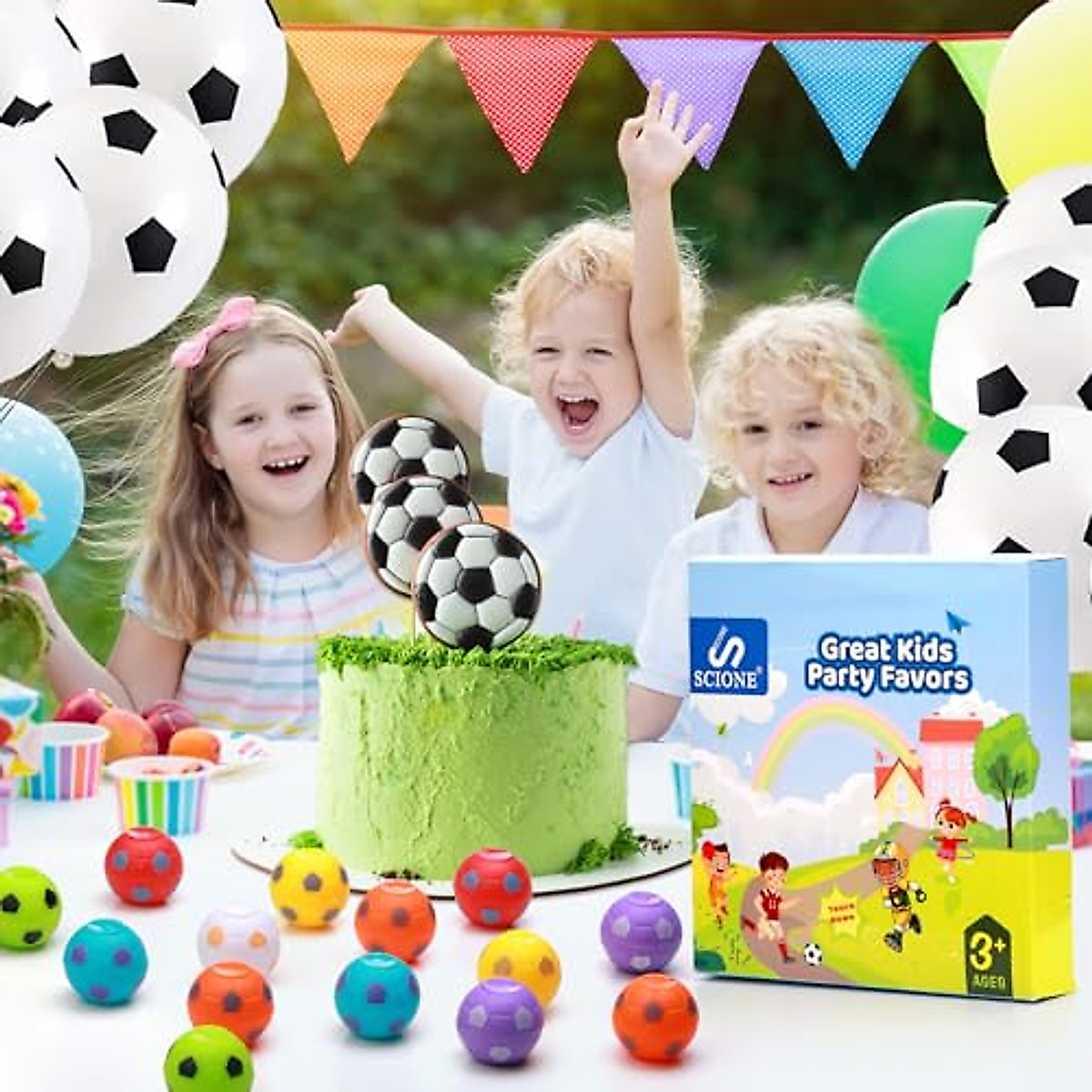 SCIONE 36 Pack Soccer Fidget Spinners, Soccer Party Favors for Kids, Fidget Toys Bulk, Stress Balls, Goodie Bag Stuffers for Birthday Party, Treasure Box for Classroom, Valentines Day Gifts