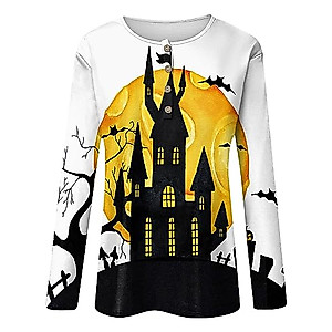 JJHAEVDY Halloween Fashion Sweatshirts for Women Half Zip Tops Letter Vintage Sweatshirt Button Down Shirts Sweatshirt for Womens Fashion Tshirts(5-White,Medium)