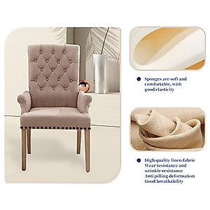 Restworld Dining Room Chairs with Arms,Tufted Upholstered High Back Nailed Trim with Untique Oak Wood Legs for Kitchen Restaurant Room Bedroom Ivory Brown