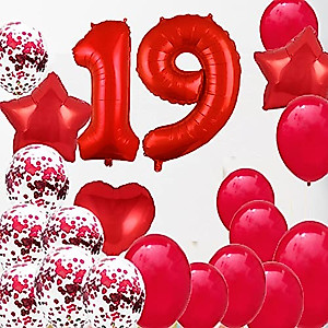 Sweet 19th Birthday Decorations Party Supplies,Red Number 19 Balloons,19th Foil Mylar Balloons Latex Balloon Decoration,Great 19th Birthday Gifts for Girls,Women,Men,Photo Props