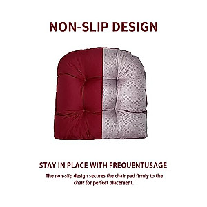 EAIMi Outdoor Chair Cushions - Waterproof Tufted Seat Cushions for Patio Furniture Set of 2 - U Shaped Memory Foam Overstuffed Patio Cushions for Wicker Chair with Round Corner 19"x19"x5", Burgundy
