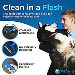 PetLovers EzLint Pet Hair Remover - Reusable Dog and Cat Fur Removal Tool, Portable Carpet Scraper & Rake for Couches, Furniture, Rugs, Mats, and Clothes