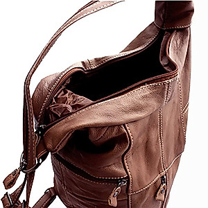 SILVERFEVER Silver Fever® Genuine Leather Backpack Purse Sling Organizer (Brown)