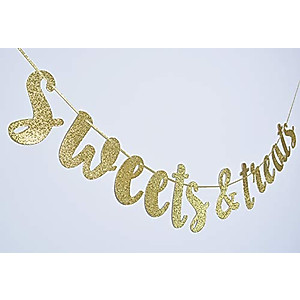 Sweets & Treats Gold Glitter Bunting Banner , Engagement ,Bridal Shower, Wedding Party Decorations (Gold)