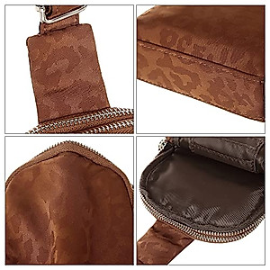 Haytijoe Small Sling Bag, Fanny Packs Purse Nylon Fabric Crossbody Bags for Women Girls Traveling Hiking Walking, Gifts for Her (Nylon-Leopard Brown)