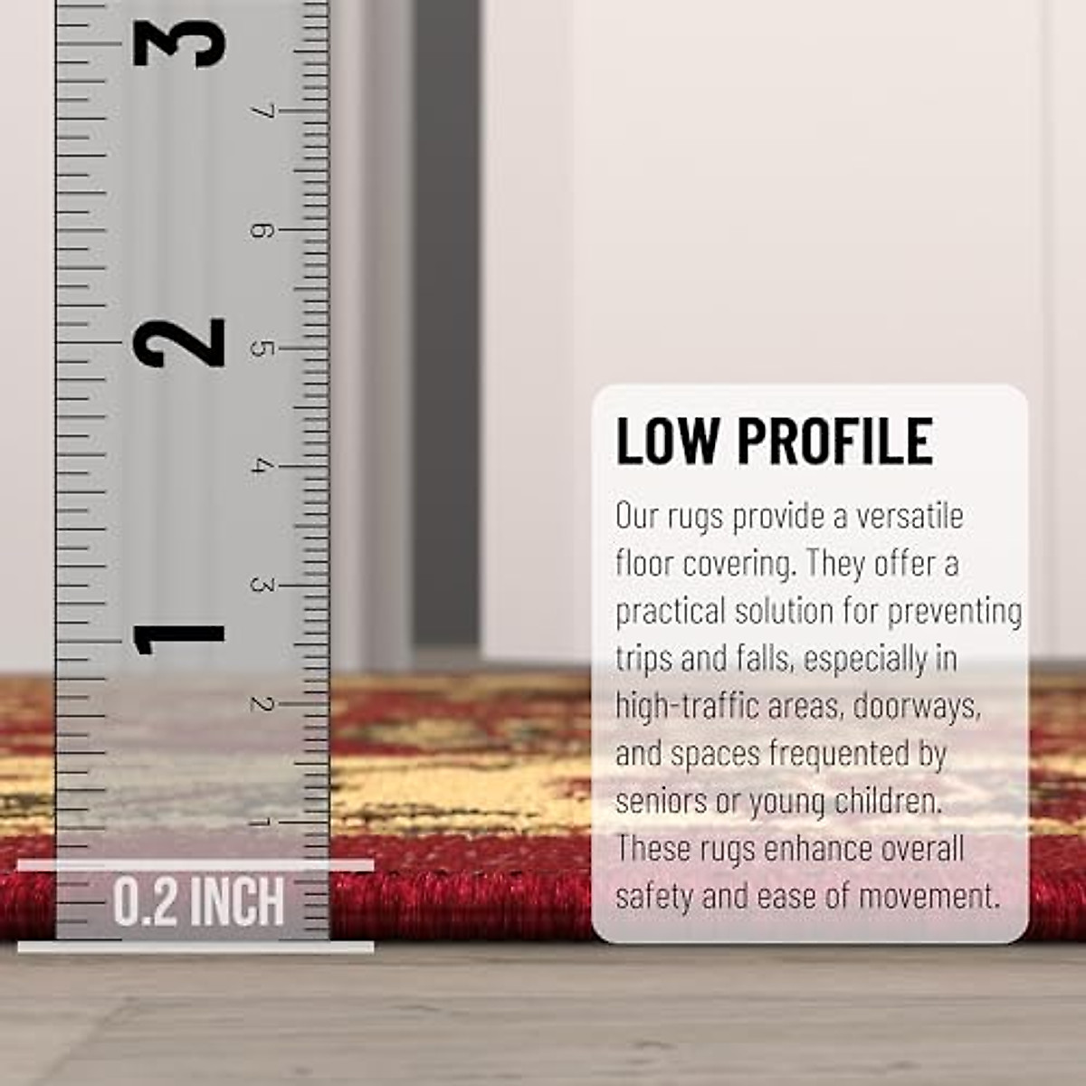 Ottomanson Machine Washable Oriental Design Non-Slip Rubberback 2x5 Traditional Runner Rug for Hallway, Kitchen, Bedroom, Entryway, 20" x 59", Red