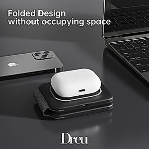 DREU Magnetic Foldable Charging Pad Portable Wireless Chargers 3 in 1, Fast Wireless Charging Station Compatible with QI Phones, iPhone 14/13/12/SE/11/XS/8, Samsung, AirPods Pro, Ap-ple Watches