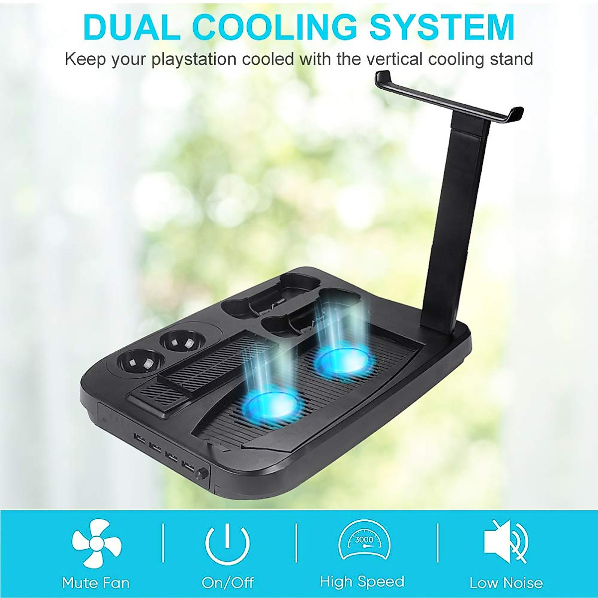 Charging Station for PS5 VR, PS VR Charging Display Stand - Showcase, Cool, Charge, and Display your PS5 VR - Playstation 5 Vertical Stand, Fan, Controller Charger and Hub