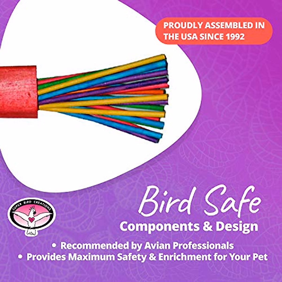 Super Bird Creations SB301 Chewable Paper Party Bird Toy with Colorful Lollipop Sticks, Large Size, 6.5” x 1.5” x 1.5”,Varies