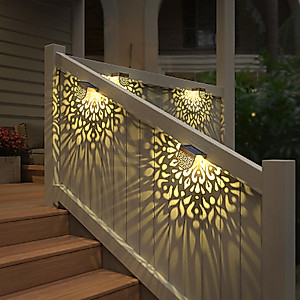 EKQ Solar Fence Lights 6 Pack Solar Deck Lights Outdoor Waterproof LED Solar Powered Step Lights Wall Lights Outdoor Decorations Warm Yellow Light Decorative Lighting for, Front Door, Backyard (Gold)