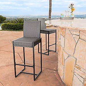 Christopher Knight Home Conrad Outdoor Wicker Barstools, 2-Pcs Set, Grey