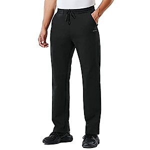 Willit Men's Fleece Lined Sweatpants Winter Thermal Athletic Pants Water Resistant Open Bottom Warm Pants Black L