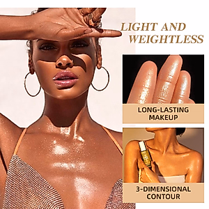 Melemando Moisturizing Body Luminizers 5 Colors Smooth and Shimmer Body Oil Long Lasting Liquid Body Highlighter for Face & Body & Leg (40ml, 02 Rose Gold)