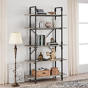 GAOMON 5 Tier Bookshelf, 67.9” Tall Bookcase with 5 Open Book Shelves, Vintage Bookshelves and Bookcases with Roman Column, Large Display Shelves for Home Office, Study Room, Living Room-Grey
