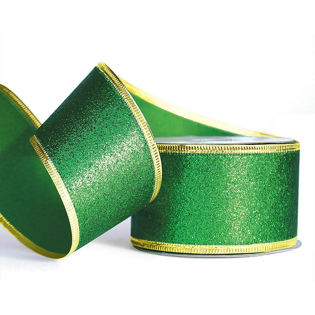 Christmas Ribbon Glitter Wired Christmas Ribbons Red Green Wire Edged 2 inch Wide x 6 Yds for Gift Wrapping Bows Christmas Tree Ribbon Garland Wrap Around Ribbon for Xmas Trees Gifts Crafts Presents