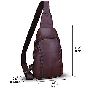 LRTO Genuine Leather Sling Bags Hiking Backpacks Fanny Pack Vintage Handmade Crossbody Chest Daypack Shoulder Bag (Coffee)