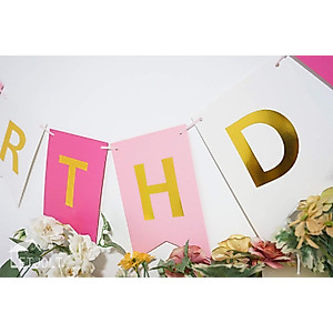 Roseo Pink Happy Birthday Banner Signs Golden Sparkle Funny Birthday Party Supplies for Girls Birthday Party Birthday Decorations Nursery Hanging Decorations 13 Pieces