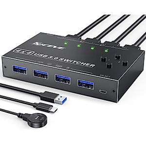 USB 3.0 Switch Selector 4 Port,MLEEDA KVM Switcher 4 Computers Sharing 4 USB Devices,USB Peripheral Switcher for Keyboard Mouse Printer Scanner,with Wired Remote Button and 4 USB 3.0 Cable