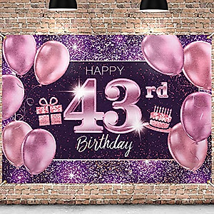 PAKBOOM Happy 43rd Birthday Banner Backdrop - 43 Birthday Party Decorations Supplies for Women - Pink Purple Gold 4 x 6ft
