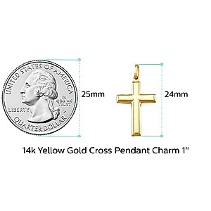 14k Yellow Gold Cross Pendant Charm Plain 1" - Jewelry Gifts For Women Wife Mom Gifts For Men Husband Dad