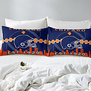 Erosebridal Twin Fitted Sheet for Boys Football Kids Bed Sheets for Football Fan American Football Bed Set for Men,Boys Rugby Bedding Set with 1 Pillowcase,Red Blue Orange(Chicago)