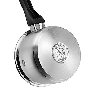 YBM Home Professional Chef’s 18/10 Stainless Steel Sauce Pot Covered Tri-Ply Capsule Base With Bakelite Handle, Terrific Mirror Silver, Induction Compatible - Black