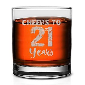 Veracco Cheers To 21 Years Twenty First Birthday Gifts Whiskey Glass Funny For Someone Who Loves Drinking 21 Years Bachelor Party Favors (Clear, Glass)