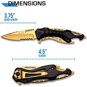 Blue Steel Personalized Laser Engraved Pocket Knife, Fathers Day, Groomsmen Gift, Graduation Gifts, Gifts for Men Free Engraving 4.5" CLOSED (Black/Gold)