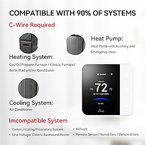 Vine Thermostat for Home with Touchscreen Color Display, WiFi Smart Thermostat Compatible with Alexa and Google Assistant, 7day/8period Programmable, Energy Saving, C-Wire Required, Screen Size 2.8"