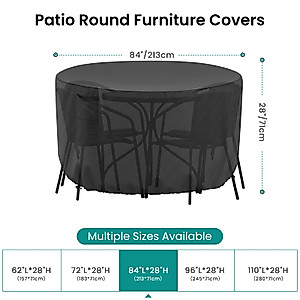 Brosyda Round Patio Furniture Cover, Waterproof Outdoor Table Covers, Windproof Heavy Duty Patio Furniture Cover for Outdoor Table Chair Furniture Set, Tear Resistant, 84"DIA x 28"H, Black