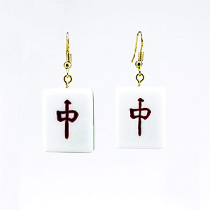 Funny The Chinese Mahjong Drop Earrings Handmade Resin Mahjong Dangle Earrings Geometric Creative Play Gambling Exaggerated Earring for Women Friendship Jewelry
