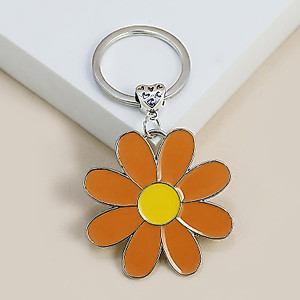 tenghong2021 Cute Flower Keychain Beads Key Chain for Women Girls Charm for Purse Car Keys Backpack Unique Ornament -Light Orange