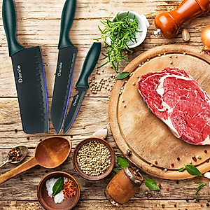 Dsmile 3 Pieces Stainless Steel Kitchen Knife Set (Chef Knife, Utility Knife, Paring Knife) with Clad Dimple and Knife Covers, For Chef Cooking Cutting