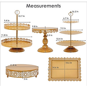 Tiered Cake Stand 5 Pc. Set with 3-Tier, 2-Tier, and Round Displays, Pedestal Dessert Stands, and Square Serving Tray Platter for Cupcakes, Pies, Cookies, Pastries, and Snacks