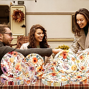 Juweked 60Pcs Fall Plates and Napkins Sets Fall Floral Paper Plates and Napkins Thanksgiving Tableware Set Fall Party Decorations for Bridal Shower Autumn Party Supplies Fall Harvest Decorations