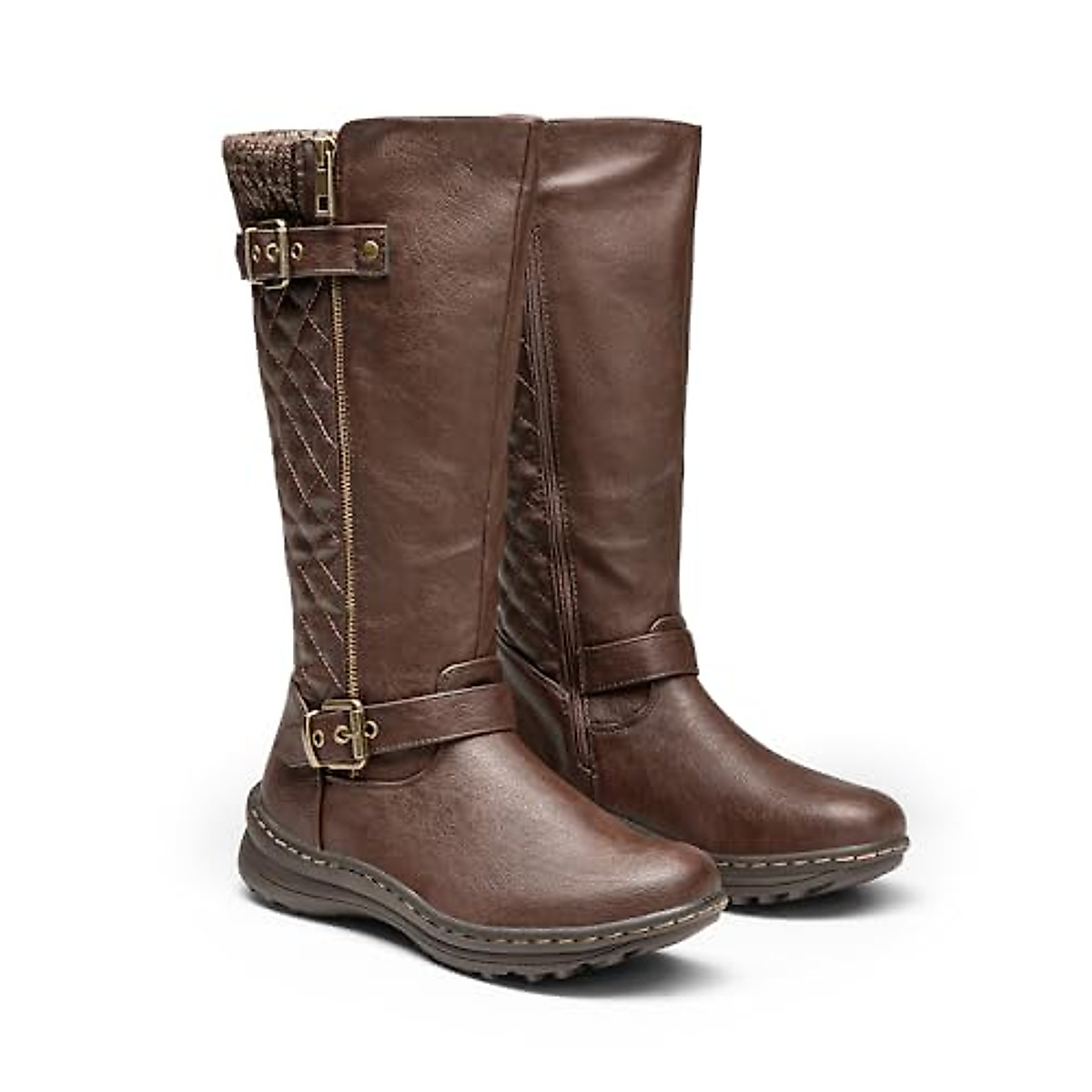 DREAM PAIRS Women's Faux Fur Knee High Boot Round Toe Fall Winter Boots,Size 10,Brown,URVA