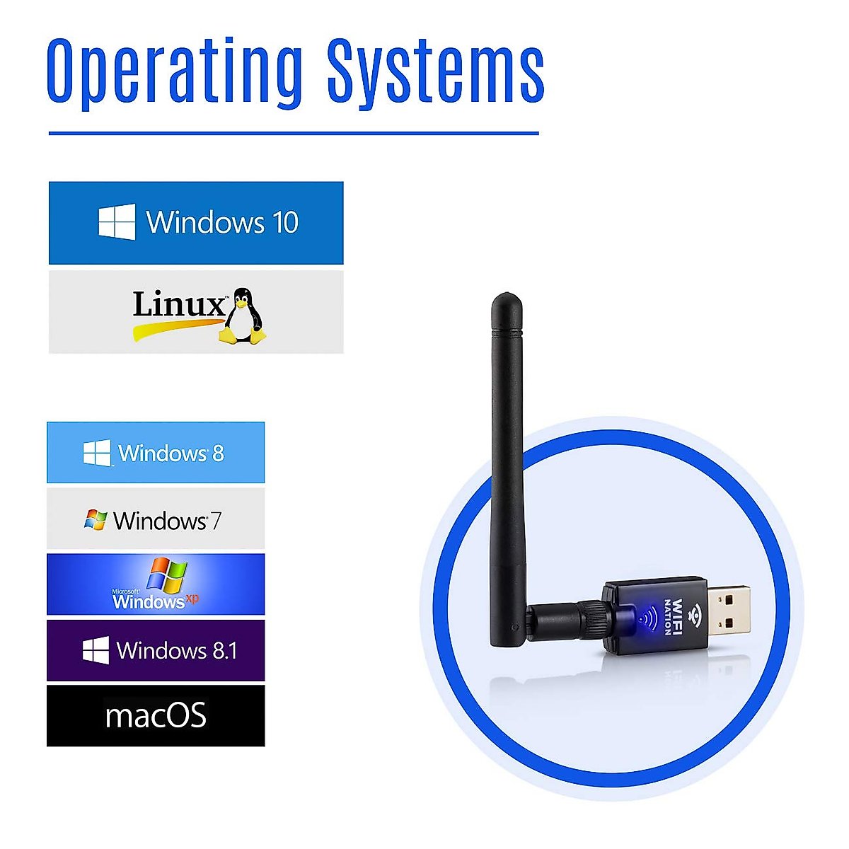 WiFi Nation® 802.11ac AC600 Fast USB WiFi Adapter, Wireless dongle with 2dBi dipole SMA Antenna, chipset: Realtek RTL8811AU, Dual Band 2.4GHz or 5GHz, Windows, MacOS and Linux Supported