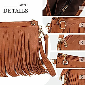 Fecialy Women Fringe Tassel Crossbody Bag Leather Shoulder Bag Clutch Purse Hobo Handbag with Wrist Strap Messenger bag