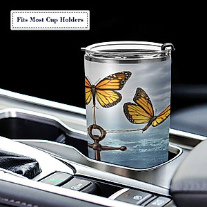 Monarch Butterflies Stainless Steel Tumbler Anchor Insulated Coffee Cups with Lid and Straw Travel Mug for Hot and Cold Drinks 20oz