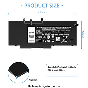 68WH GJKNX Battery Replacement for Dell Latitude 5480 5580 5280 5288 5488 5590 5591 5490 5491 5495 E5480 E5580 E5490 E5590 Precision 15 3520 3530 Series GD1JP DY9NT 5YHR4 451-BBZG 7.6V 4-Cell