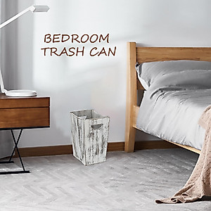 2 Pack Trash Bin Wooden Waste Basket Office Trash Can Bedroom Garbage Can Decorative Wood Bathroom Accessories Trash Can for Office Near Desk, Bedroom, Bathroom, Living Room, Kitchen (Rustic White)