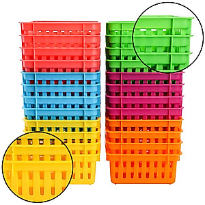 DEAYOU 24 Pack Classroom Storage Baskets, Small Plastic Basket, Crayon Pencil Container Bin Holder for Drawer, Desk, Home, Office, 5.3" L x 5.3" W x 2.4" H