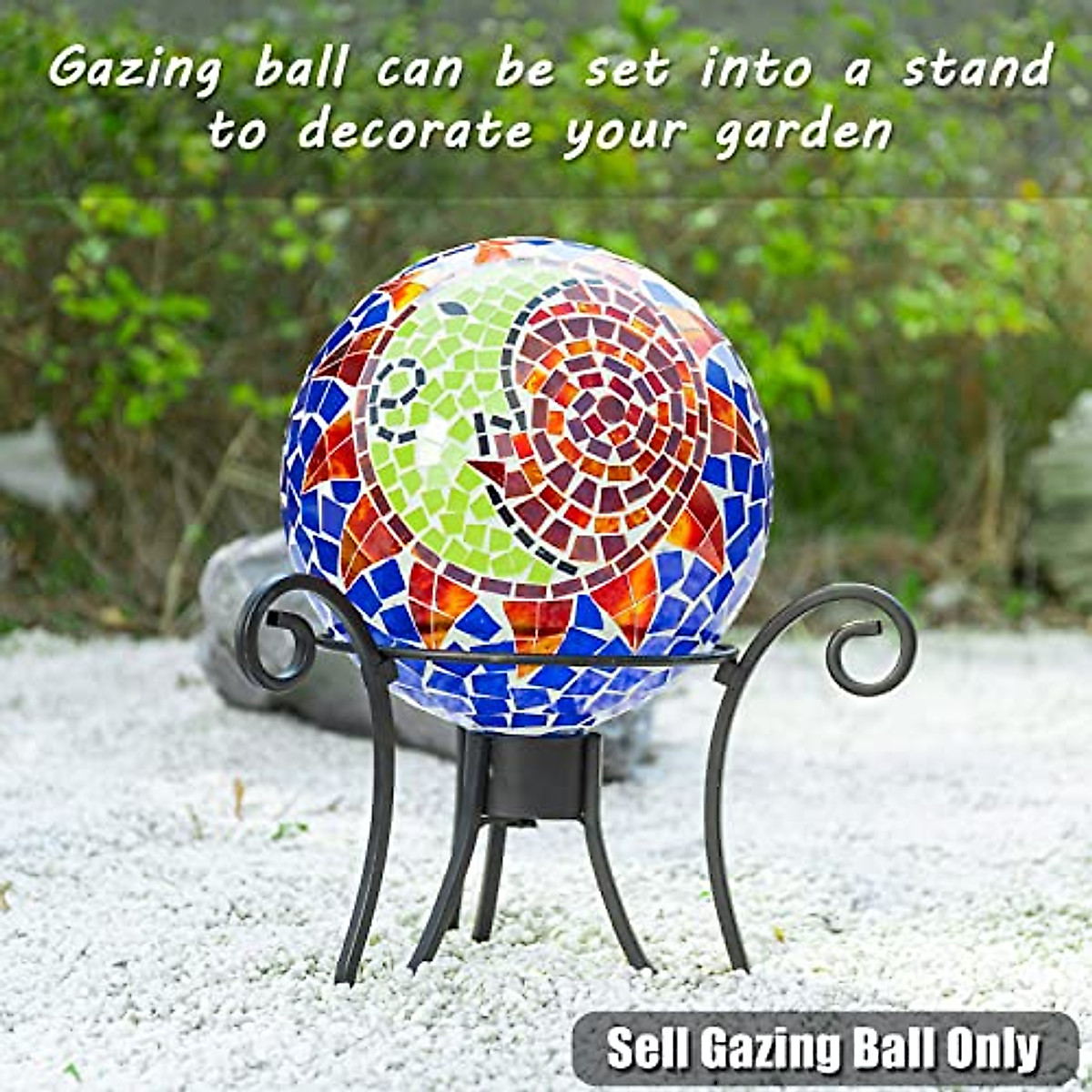 VCUTEKA Gazing Balls, Glass Garden Globe Mosaic Gazing Ball Sphere for Garden Lawn Outdoor Ornament Yard Decorative, 10-Inch, Sun and Moon