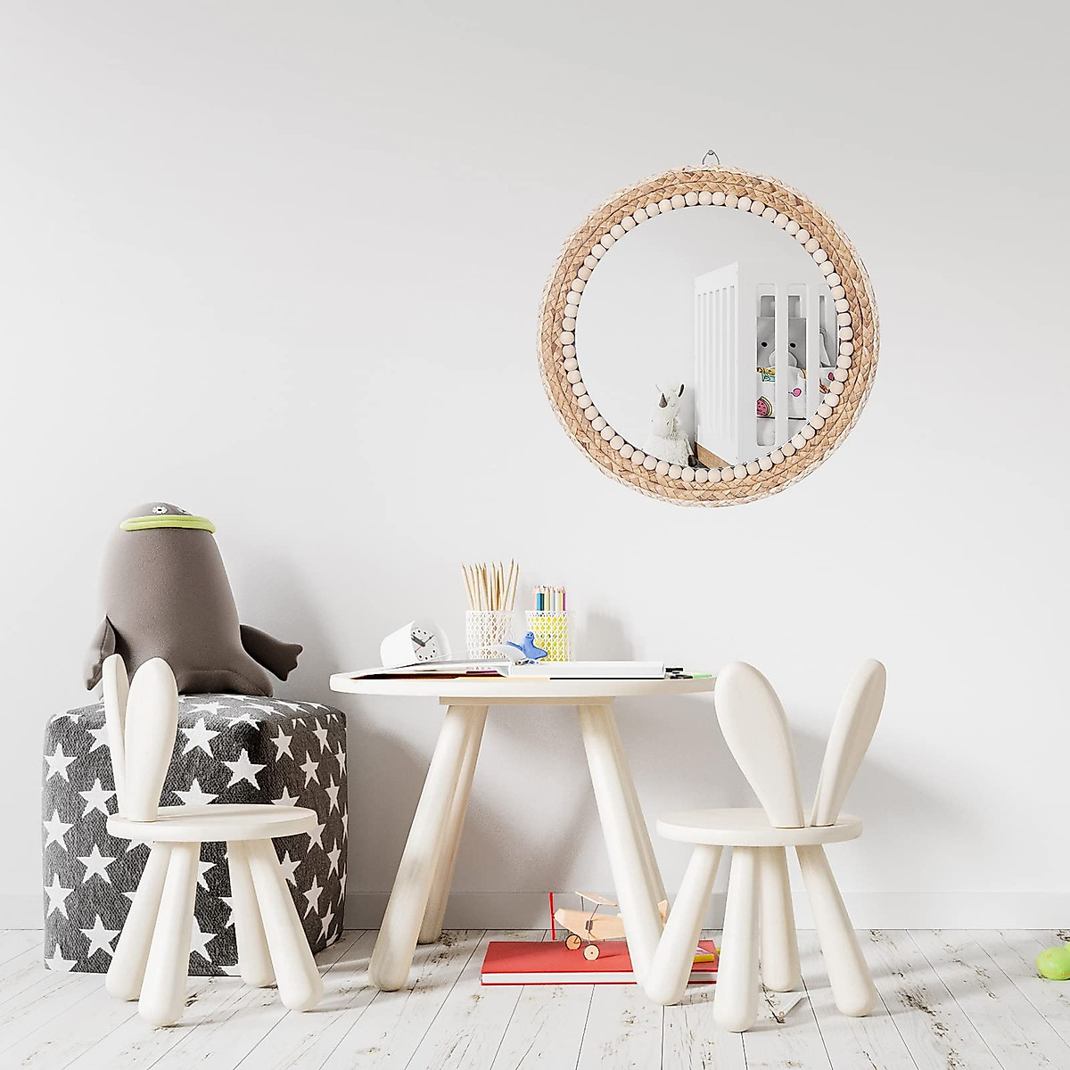 SWTHONY 15 Inch Boho Round Hanging Wall Mirror Decorative Rattan Circle Wall Mounted Mirror for Farmhouse, Living Room, Bedroom, Bathroom