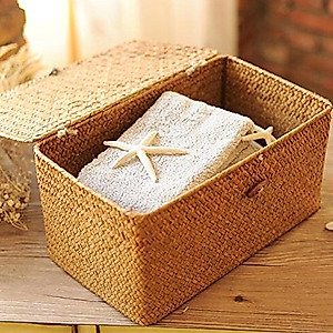 Najer 3-piece Set Rectangular Handmade Seagrass Baskets with Lids，Multifunctional Storage Solution，Ochre