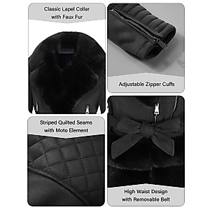 Bellivera Women Faux Suede Leather Jacket Motorcycle Short Coat Biker PU Sherpa-Lined Overcoat 8831A Black L