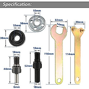 Yakamoz Drill Angle Grinder Adapter with Flange Nut Parts Set, 6mm and 10mm Drill Arbor Mandrel Adaptor with 3 Set Replacement Grinder Flange Nuts and Spanner Wrench Conversion Tool