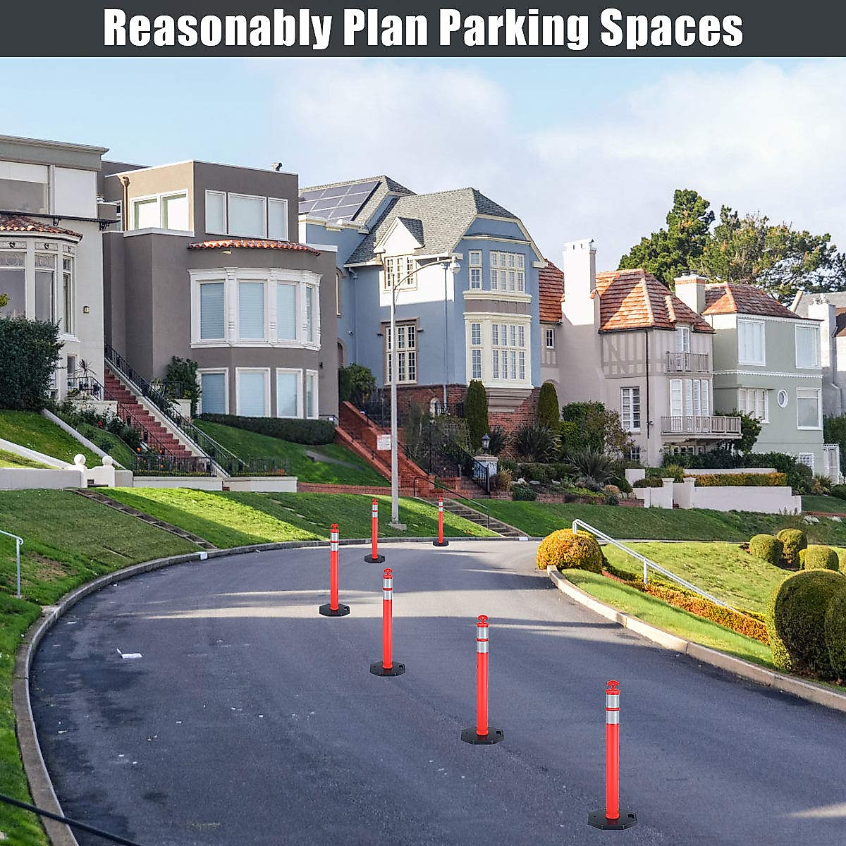 Goplus 45" Delineator Post Cone, 6 Pack Traffic Cone Safety Barrier with 4" Reflective Collars, 10lbs Octagonal Rubber Base, Perfect as Parking Posts, Construction Cones, Street Stanchions